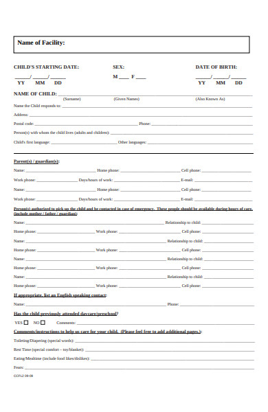 FREE 53+ Childcare Registration Form Samples, PDF, MS Word, Google Docs