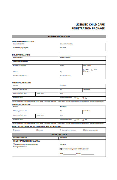 FREE 53+ Childcare Registration Form Samples, PDF, MS Word, Google Docs