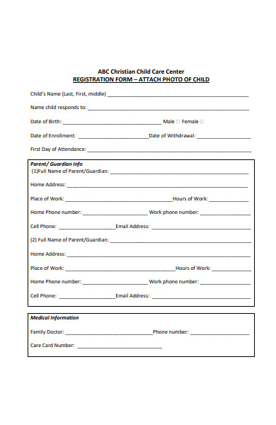 FREE 53+ Childcare Registration Form Samples, PDF, MS Word, Google Docs