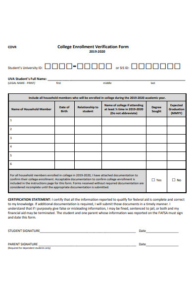FREE 30+ Enrollment Verification Form Samples, PDF, MS Word, Google Docs