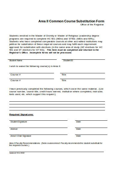 FREE 33+ Course Substitution Forms in PDF | Ms Word (doc.)