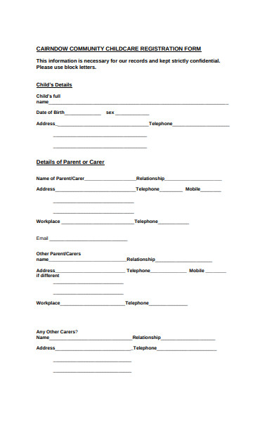 FREE 53+ Childcare Registration Form Samples, PDF, MS Word, Google Docs