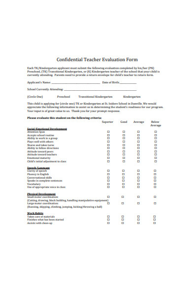 FREE 32+ Teachers Evaluation Forms in PDF | Ms Word