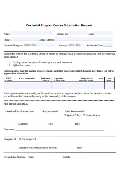 FREE 33+ Course Substitution Forms in PDF | Ms Word (doc.)