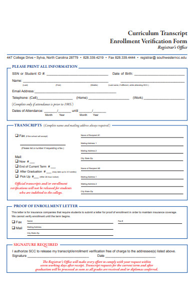 FREE 30+ Enrollment Verification Form Samples, PDF, MS Word, Google Docs