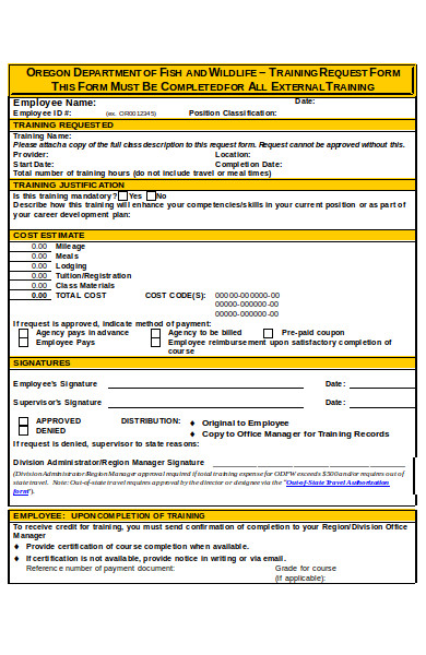 FREE 37+ Training Request Forms in PDF | Ms Word