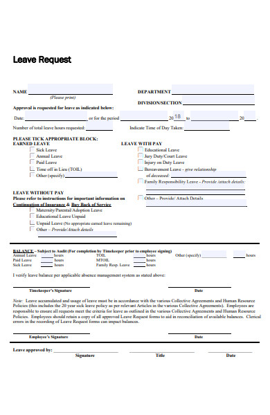 FREE 23+ Employee Leave Request Forms in PDF | MS Word| XLS