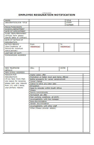 FREE 29+ Employee Resignation Form Samples, PDF, MS Word, Google Docs