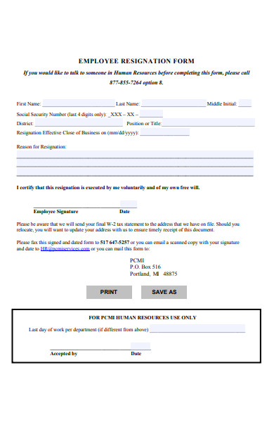 FREE 29+ Employee Resignation Form Samples, PDF, MS Word, Google Docs