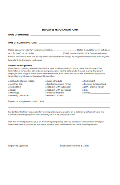FREE 29+ Employee Resignation Form Samples, PDF, MS Word, Google Docs
