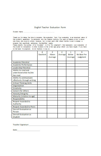 FREE 32+ Teachers Evaluation Forms in PDF | Ms Word