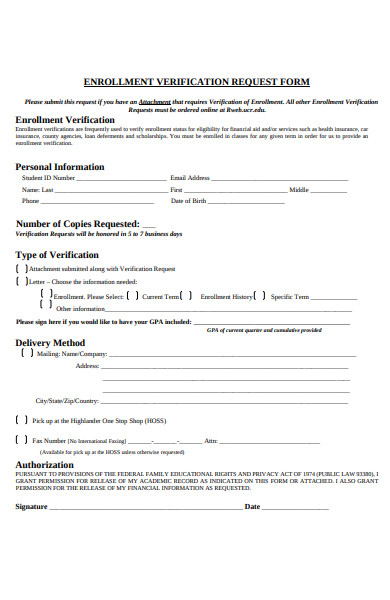 FREE 30+ Enrollment Verification Form Samples, PDF, MS Word, Google Docs