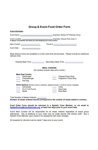 FREE 40+ Food Order Form Samples, PDF, MS Word, Google Docs
