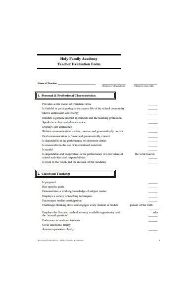 FREE 32+ Teachers Evaluation Forms in PDF | Ms Word