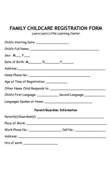FREE 53+ Childcare Registration Form Samples, PDF, MS Word, Google Docs
