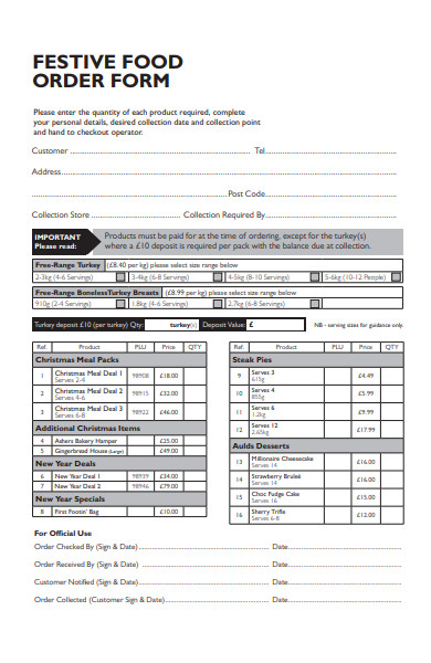 FREE 40+ Food Order Form Samples, PDF, MS Word, Google Docs