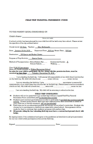 FREE 25+ Field Trip Permission Form Samples, PDF, MS Word, Google Docs ...