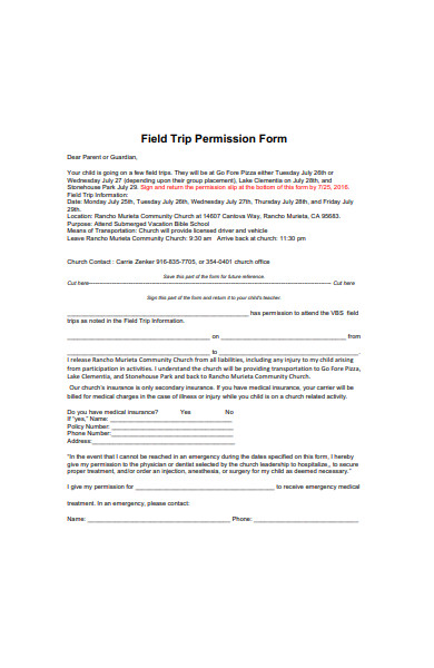 FREE 25+ Field Trip Permission Form Samples, PDF, MS Word, Google Docs ...