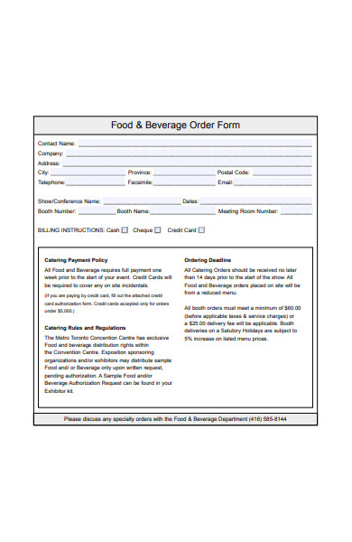 FREE 51+ Food and Beverage Order Forms in PDF | Ms Word
