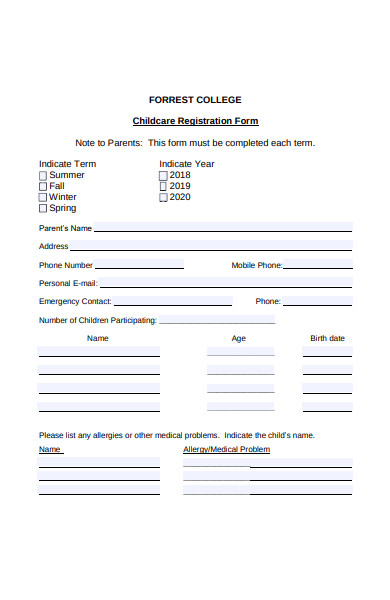 FREE 53+ Childcare Registration Form Samples, PDF, MS Word, Google Docs