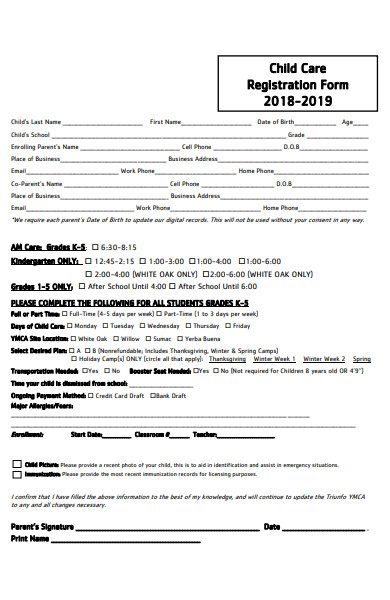 FREE 53+ Childcare Registration Form Samples, PDF, MS Word, Google Docs