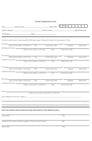 FREE 33+ Course Substitution Forms in PDF | Ms Word (doc.)