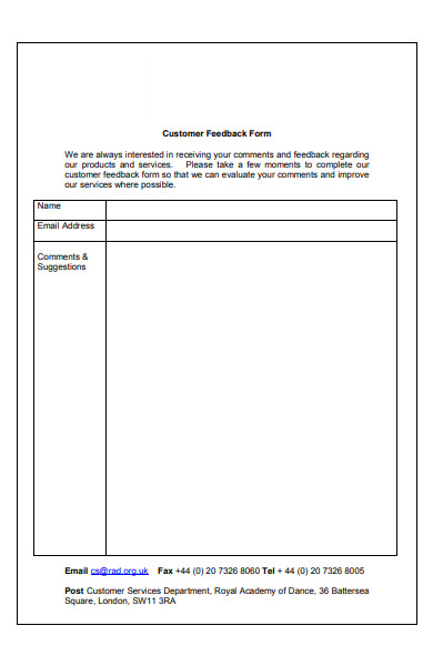 FREE 30+ Customer Feedback Forms in PDF | Ms Word | Excel