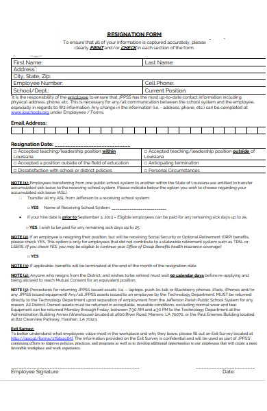 FREE 29+ Employee Resignation Form Samples, PDF, MS Word, Google Docs