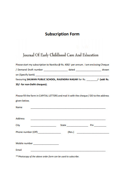 FREE 40+ Subscribe Forms in PDF | Ms Word (doc.)