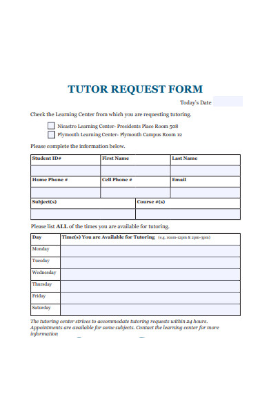 FREE 30+ Tutor Request Forms PDF | Ms Word | Excel