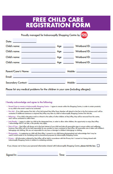 FREE 53+ Childcare Registration Form Samples, PDF, MS Word, Google Docs