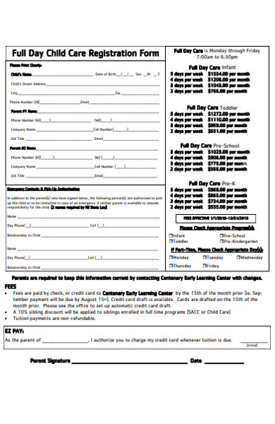FREE 53+ Childcare Registration Form Samples, PDF, MS Word, Google Docs