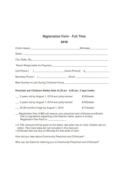 FREE 53+ Childcare Registration Form Samples, PDF, MS Word, Google Docs