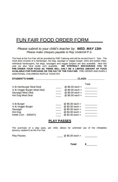 FREE 36+ Sample Food Order Forms in PDF | MS Word