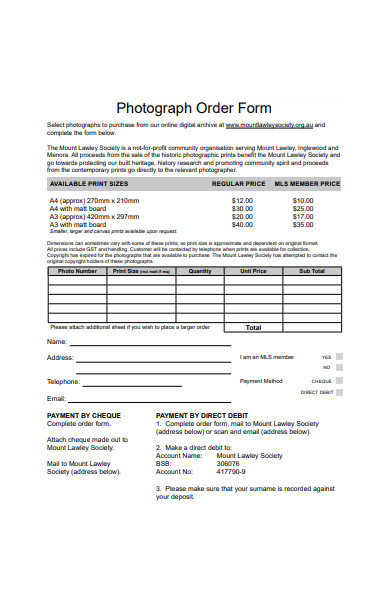 FREE 30+ Photography Order Forms in PDF | Ms Word