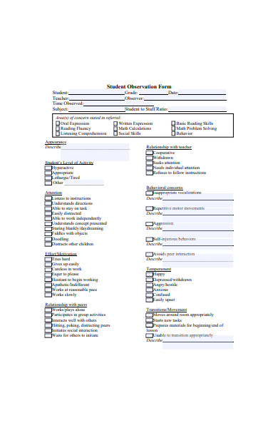 FREE 10+ Student Observation Form Samples, PDF, MS Word, Google Docs, Excel