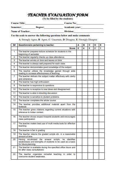 FREE 32+ Teachers Evaluation Forms in PDF | Ms Word