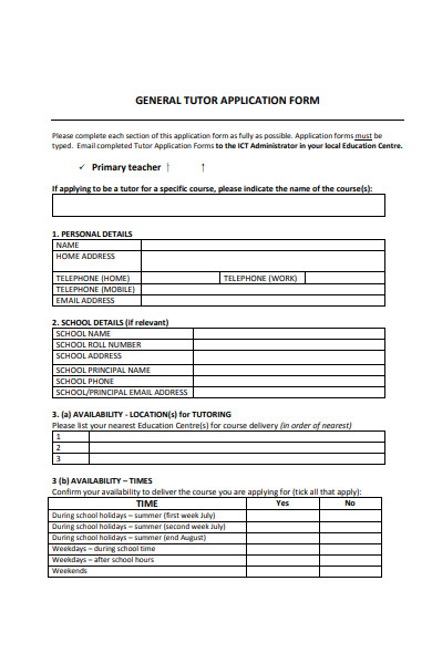 FREE 31+ Tutor Application Forms in PDF | MS Word