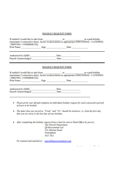 FREE 21+ Holiday Request Forms in PDF | MS Word | XLS