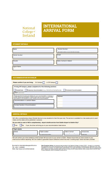 FREE 29+ Arrival Form Samples, PDF, MS Word, Google Docs