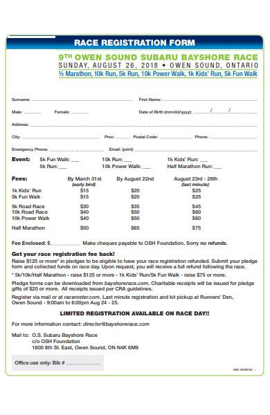 FREE 50+ Race Registration Form in PDF | Ms Word