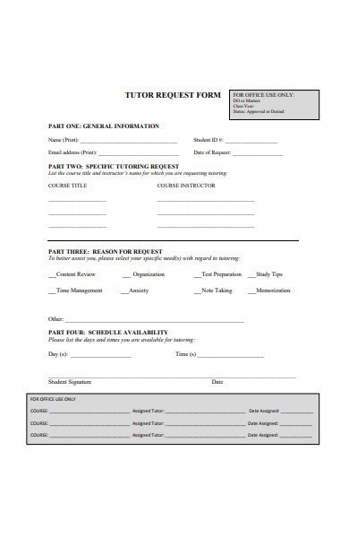 FREE 30+ Tutor Request Forms PDF | Ms Word | Excel