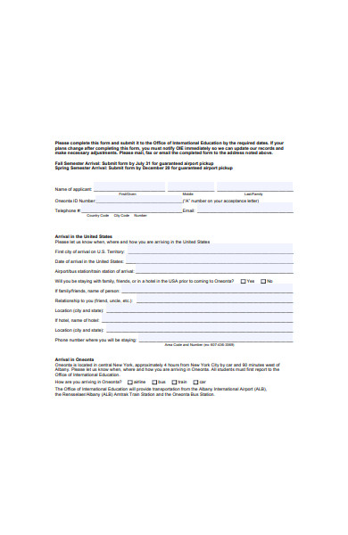 FREE 29+ Arrival Form Samples, PDF, MS Word, Google Docs