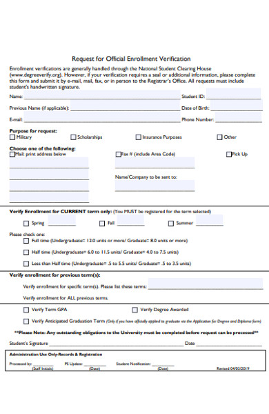 FREE 30+ Enrollment Verification Form Samples, PDF, MS Word, Google Docs