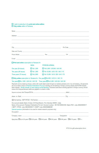 FREE 40+ Subscribe Forms in PDF | Ms Word (doc.)