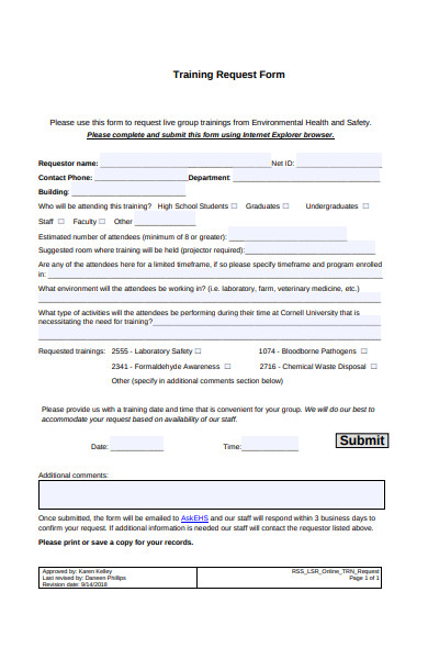 FREE 37+ Training Request Forms in PDF | Ms Word