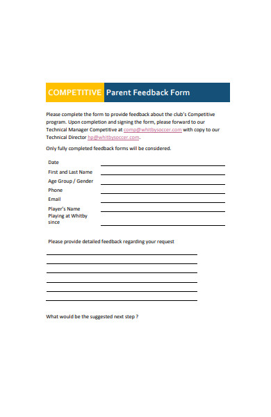 FREE 32+ Parent Feedback Form Samples, PDF, MS Word, Google Docs, Excel