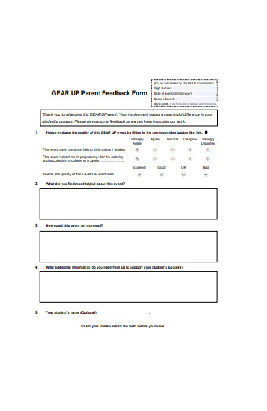 FREE 32+ Parent Feedback Form Samples, PDF, MS Word, Google Docs, Excel