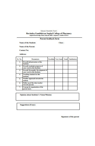 FREE 32+ Parent Feedback Form Samples, PDF, MS Word, Google Docs, Excel
