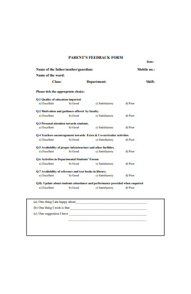 FREE 32+ Parent Feedback Form Samples, PDF, MS Word, Google Docs, Excel